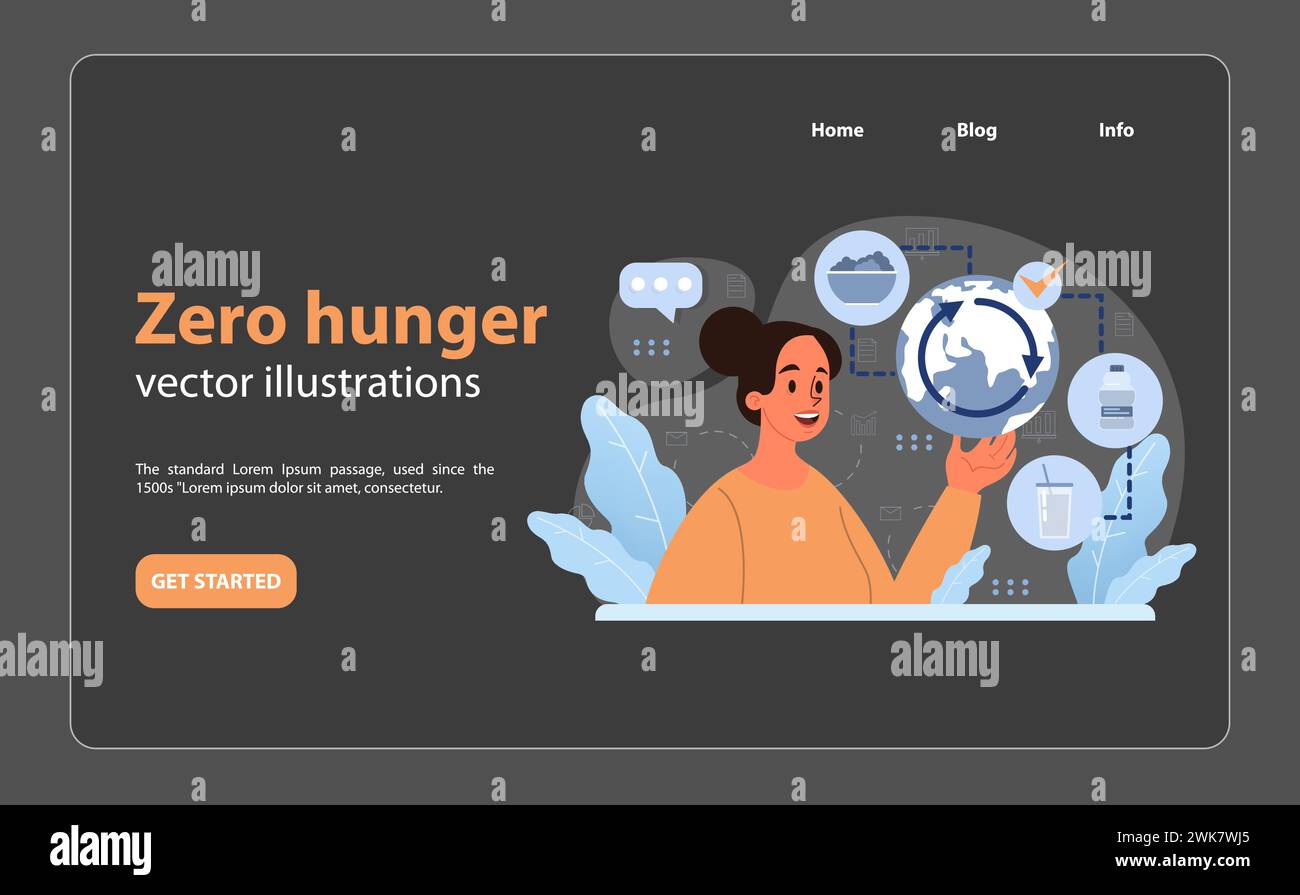 Zero hunger night mode or dark mode web banner or landing page. SDG or ...
