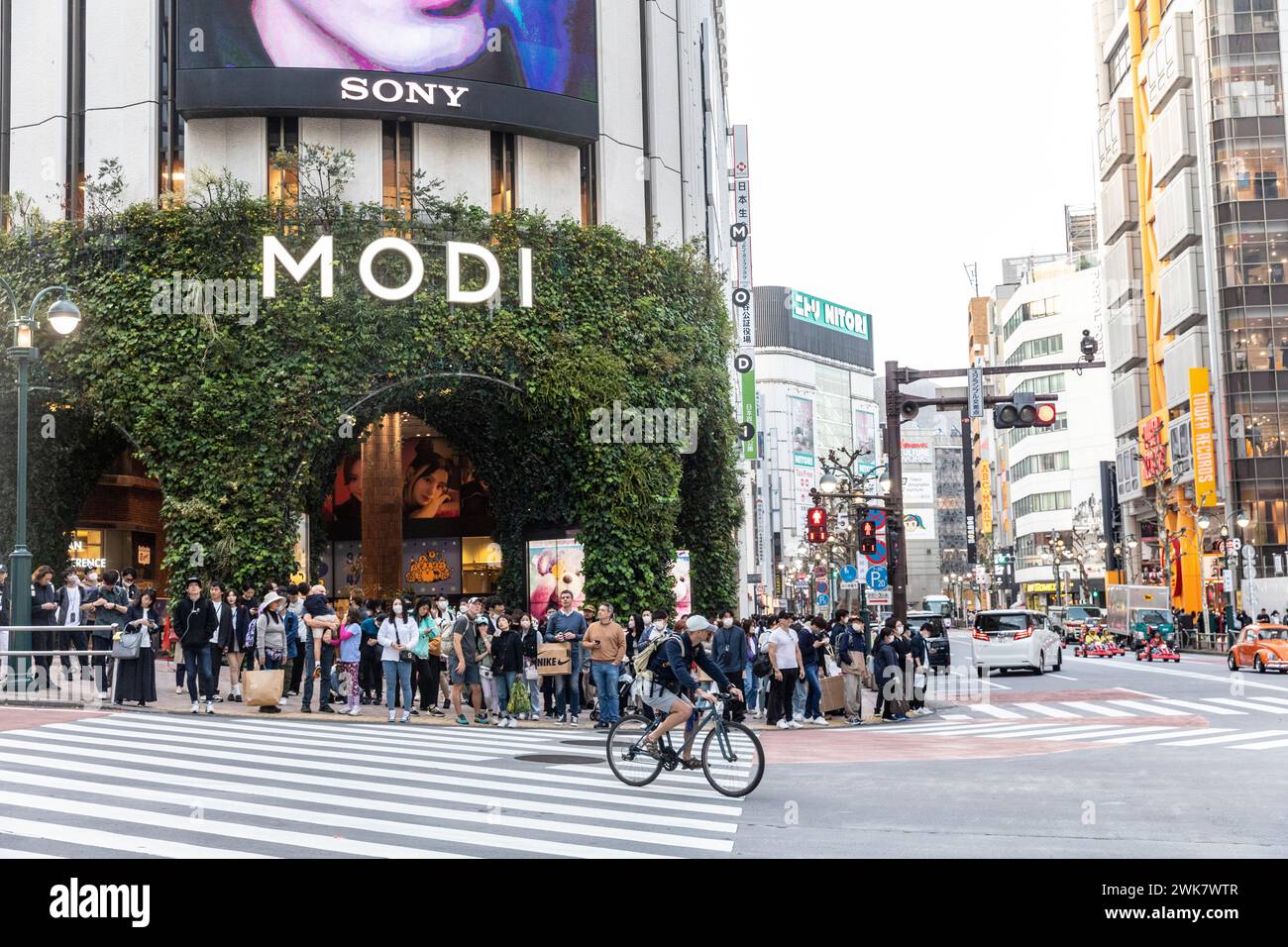 Shibuya city in Tokyo, early evening,crods on the street beside the ...
