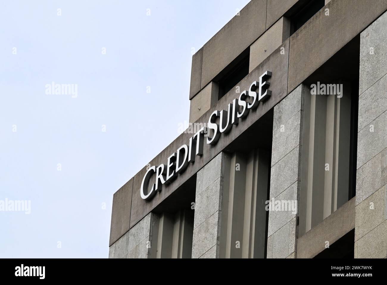 A sign of Credit Suisse bank is seen on a building in Geneva, on 18 ...
