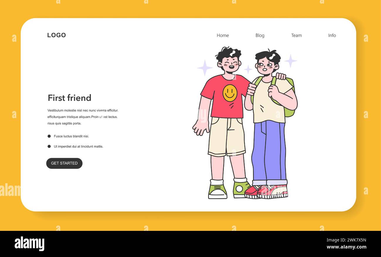 First friend web banner or landing page. School friends standing ...