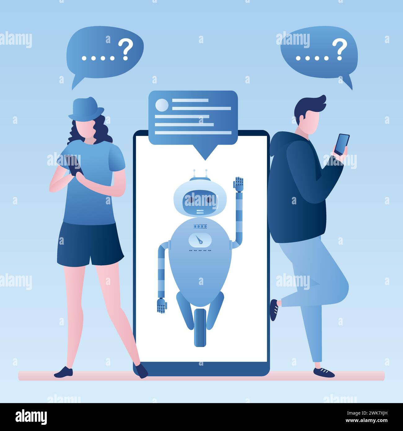 Chatbot robot concept background. Dialog help service. Humans use ... Chatbot robot concept background. Dialog help service. Humans use ...