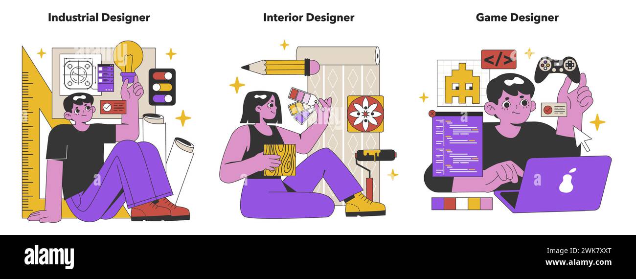 Specialized Design Fields set. A fusion of industrial, interior, and ...