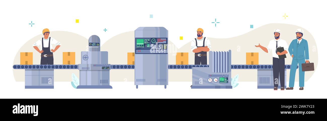 Automated line conveyor at smart industrial factory vector illustration ...