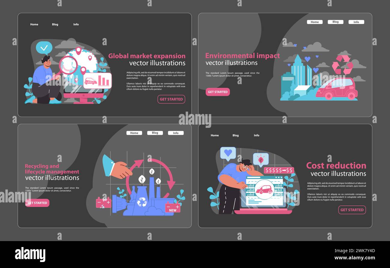Electric car benefits set. Depicting global market reach, environmental ... Electric car benefits set. Depicting global market reach, environmental ...