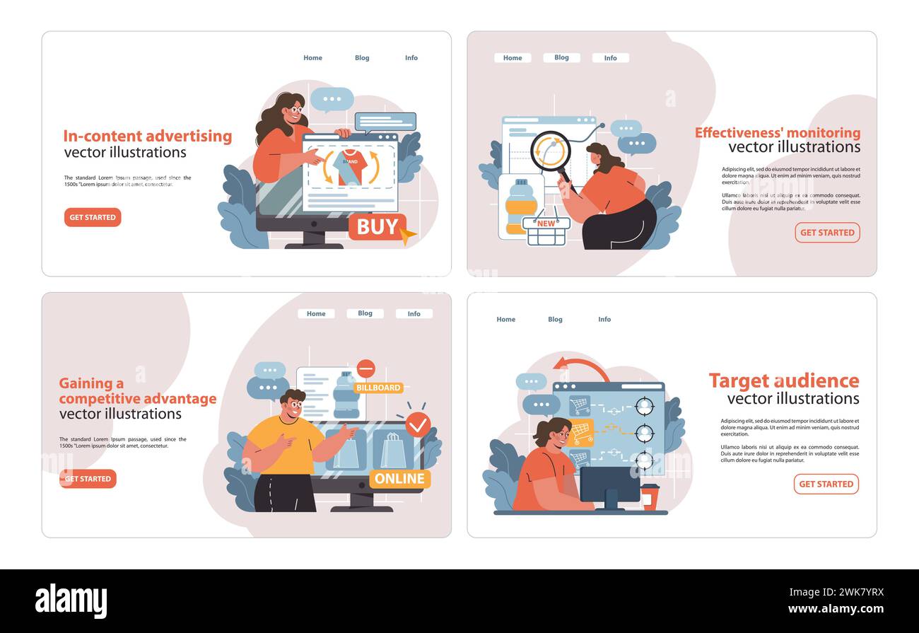 These detailed vector illustrations effectively encapsulate key native advertising concepts: in ...