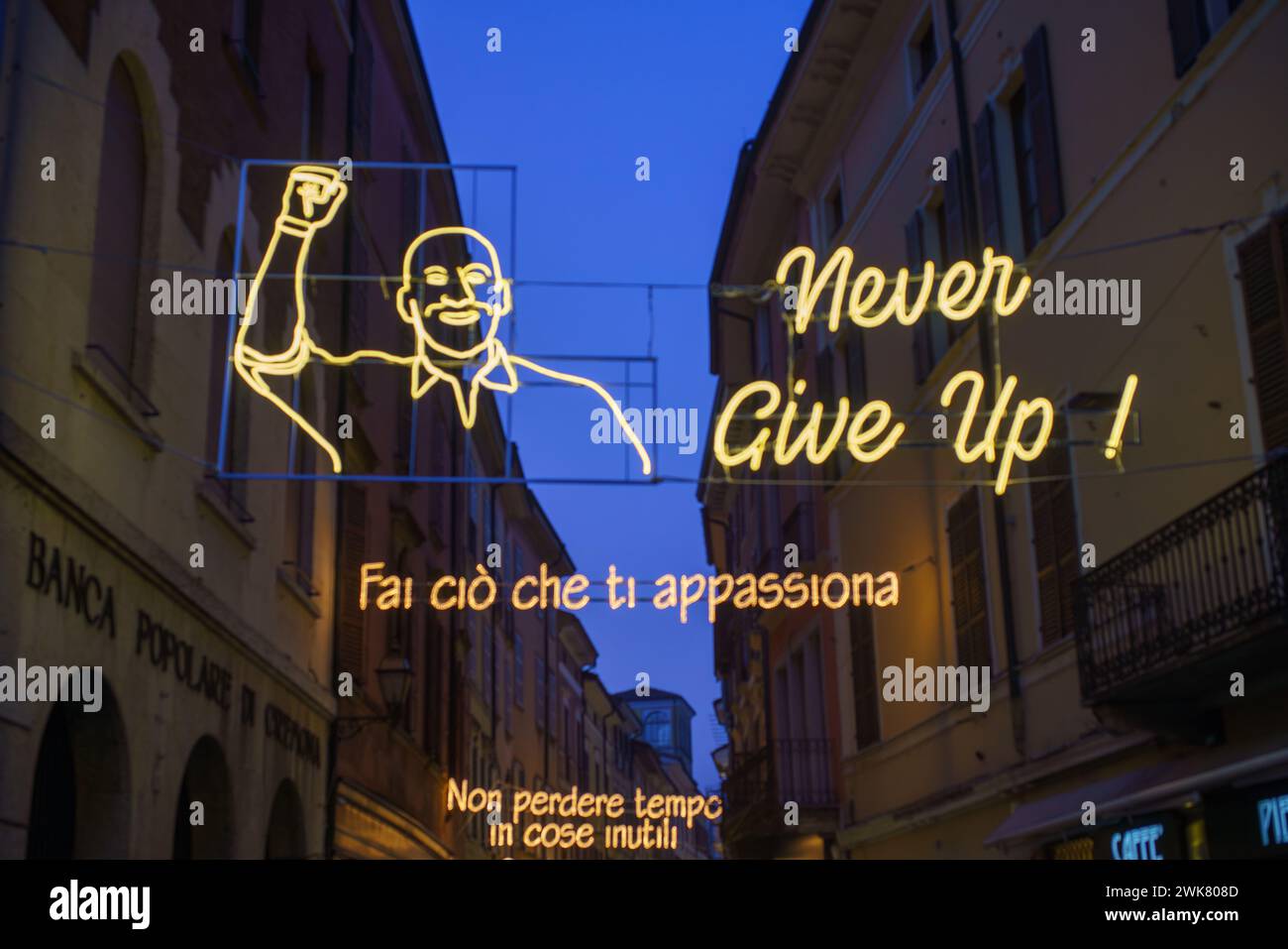 Cremona, Italy - February 16th 2024 Street neon sign with beloved ...