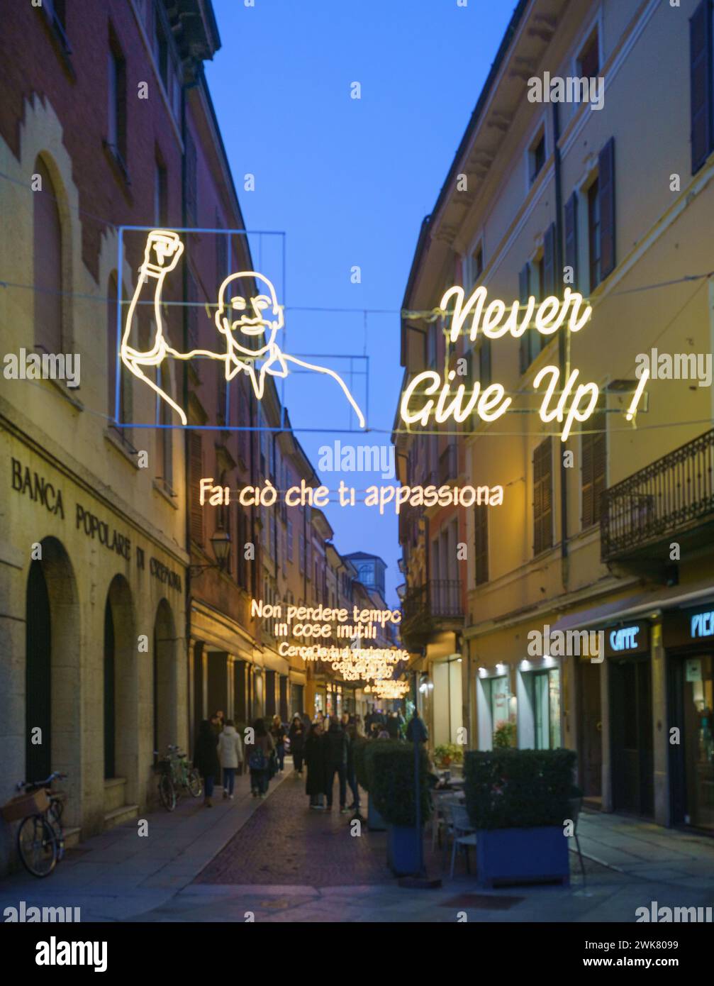 Cremona, Italy - February 16th 2024 Street neon sign with beloved ...