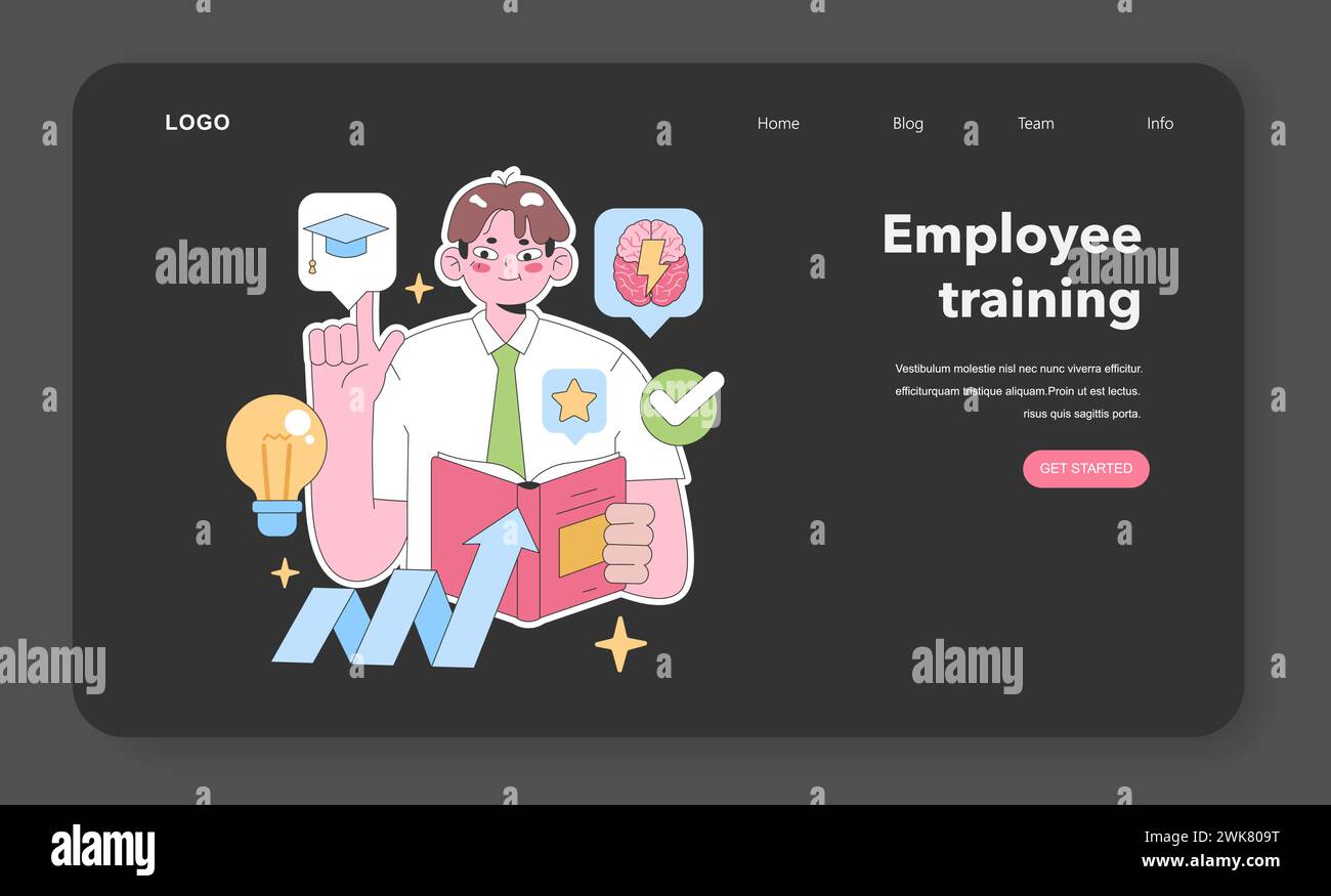 Continuous learning concept. Enthusiastic young man pointing at ...