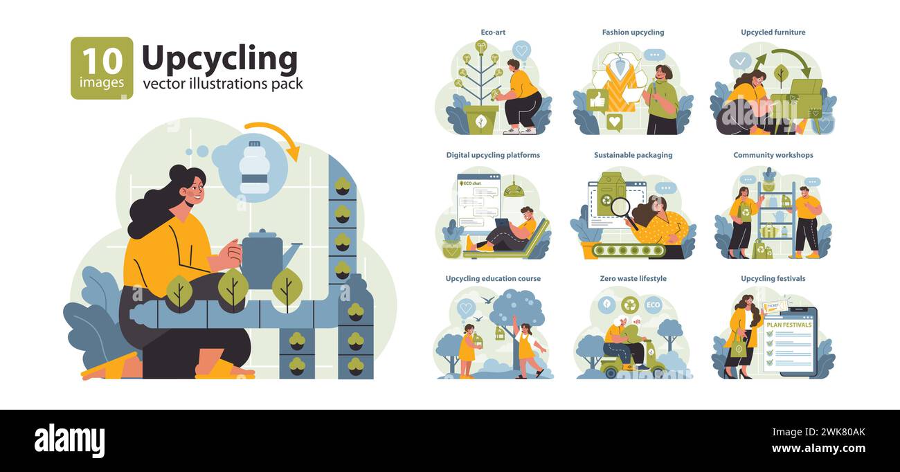 Upcycling Concepts Set. From eco-art to zero waste lifestyle, this ...