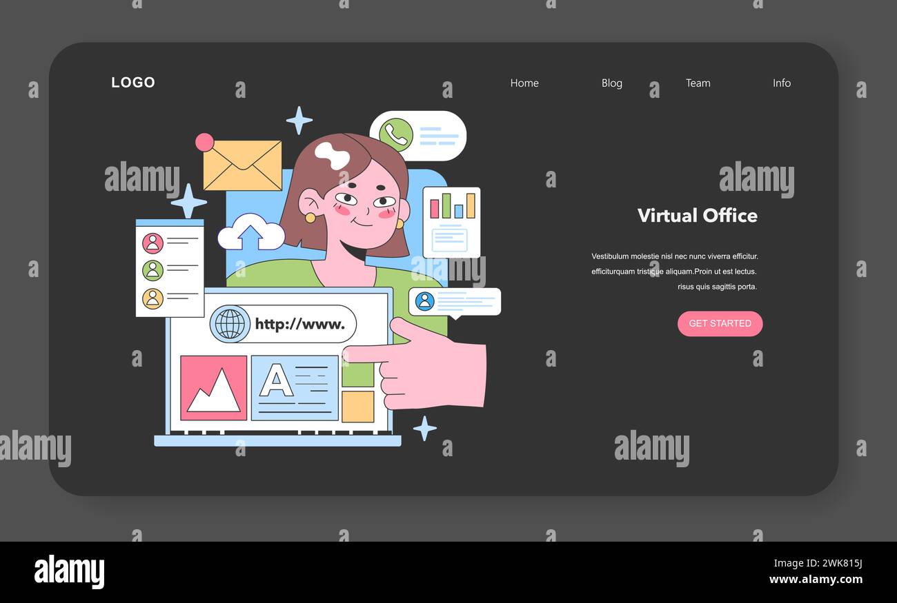 Digital workspace exploration. Woman navigates a vibrant interface with ...