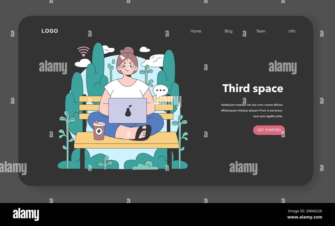 Third place night or dark mode web banner or landing page. Social ...