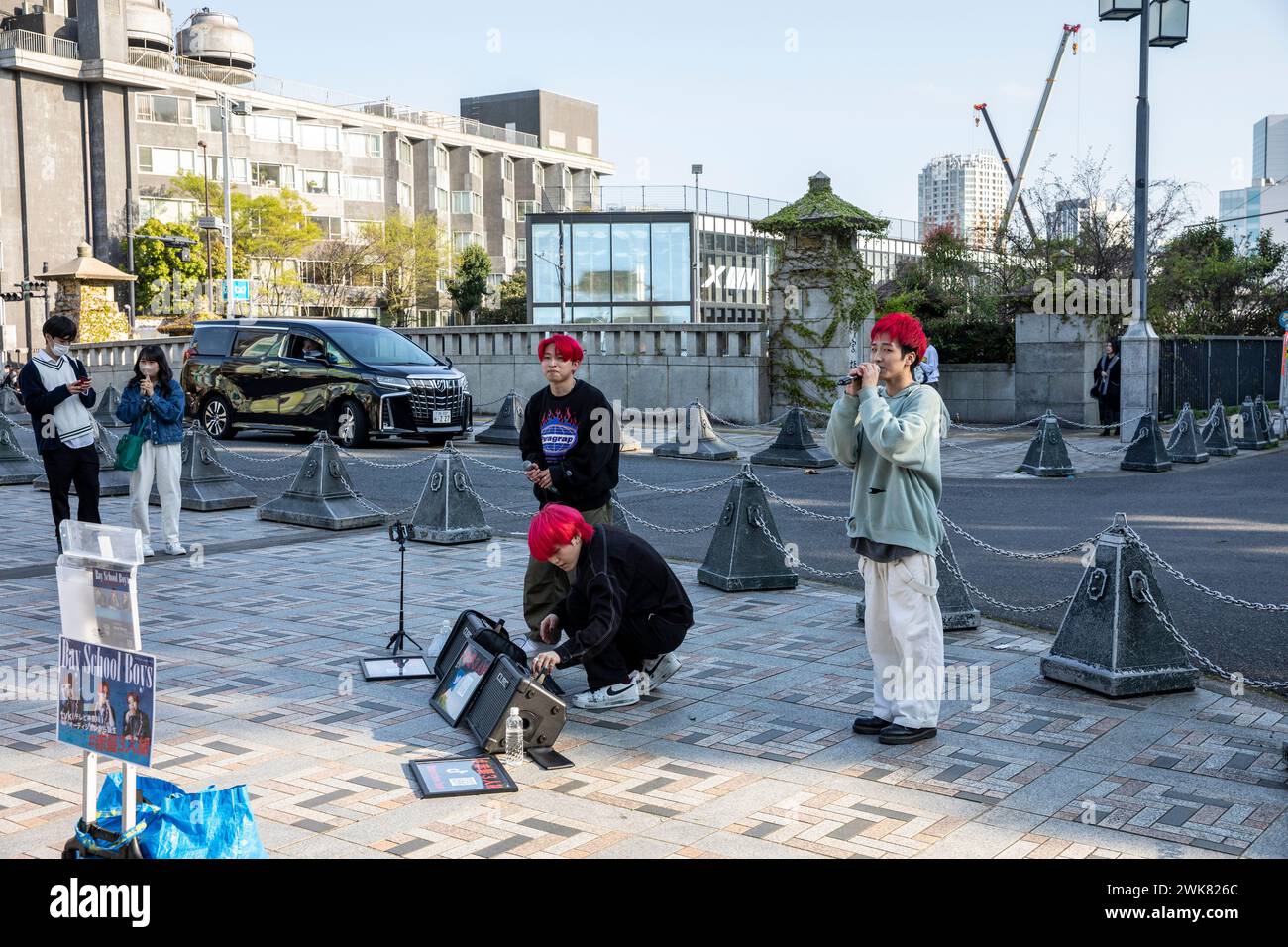 Tokyo Japan, teenage boy band street performance, Japanese boys with ...