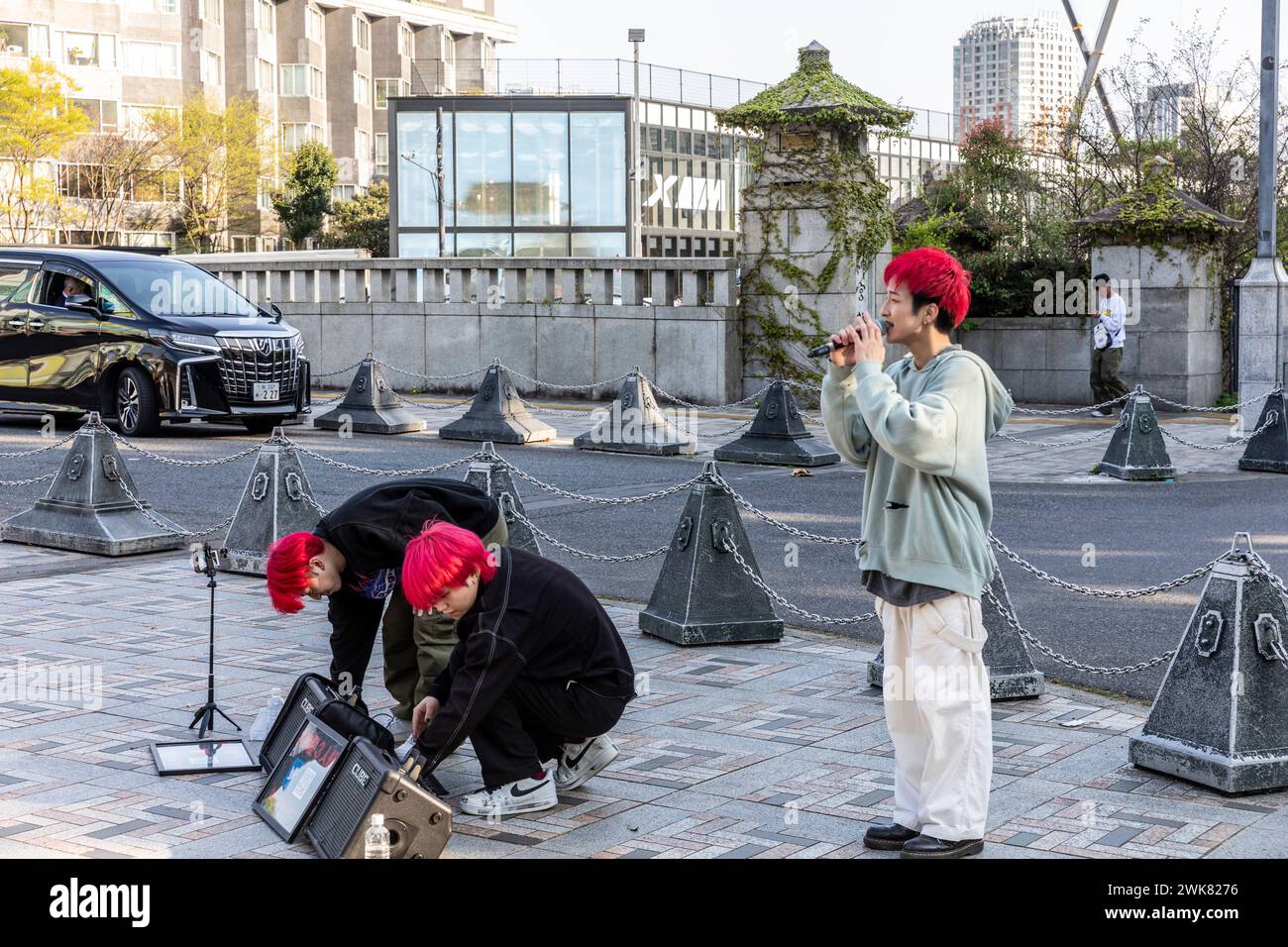 Tokyo Japan, teenage boy band street performance, Japanese boys with ...