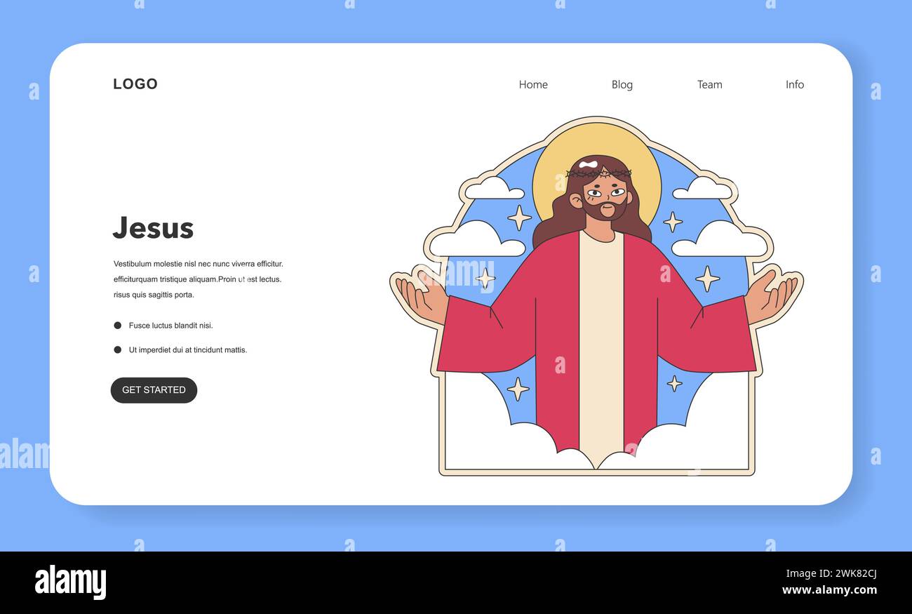 Jesus Christ illustration. Open arms and gentle gaze against a heavenly ...