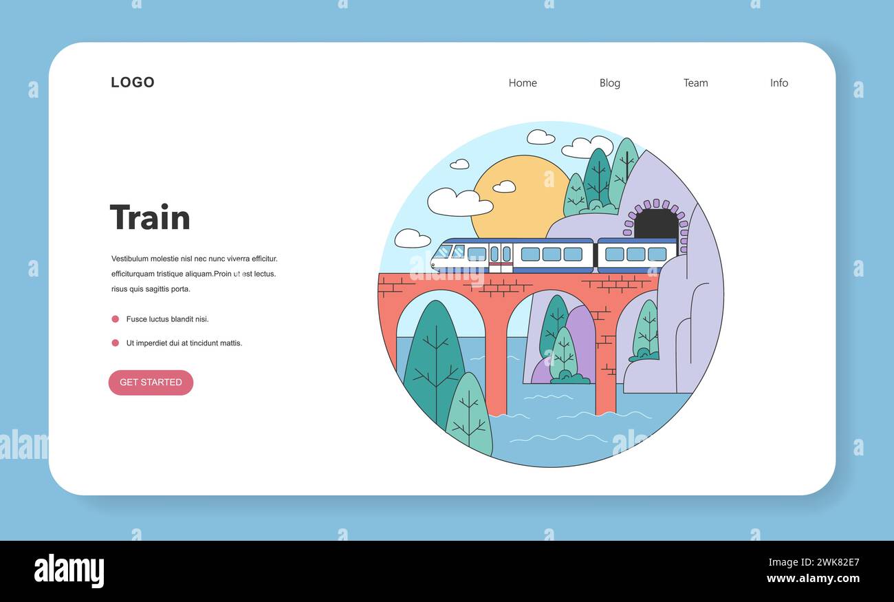 Train trip web banner or landing page. Characters traveling by train ...