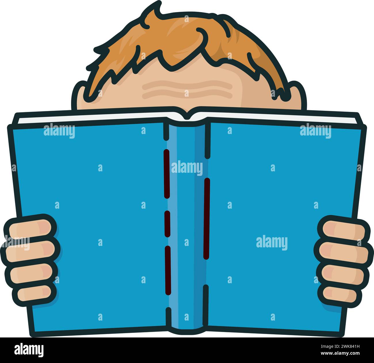 Boy reading a book cartoonish isolated vector illustration for ...