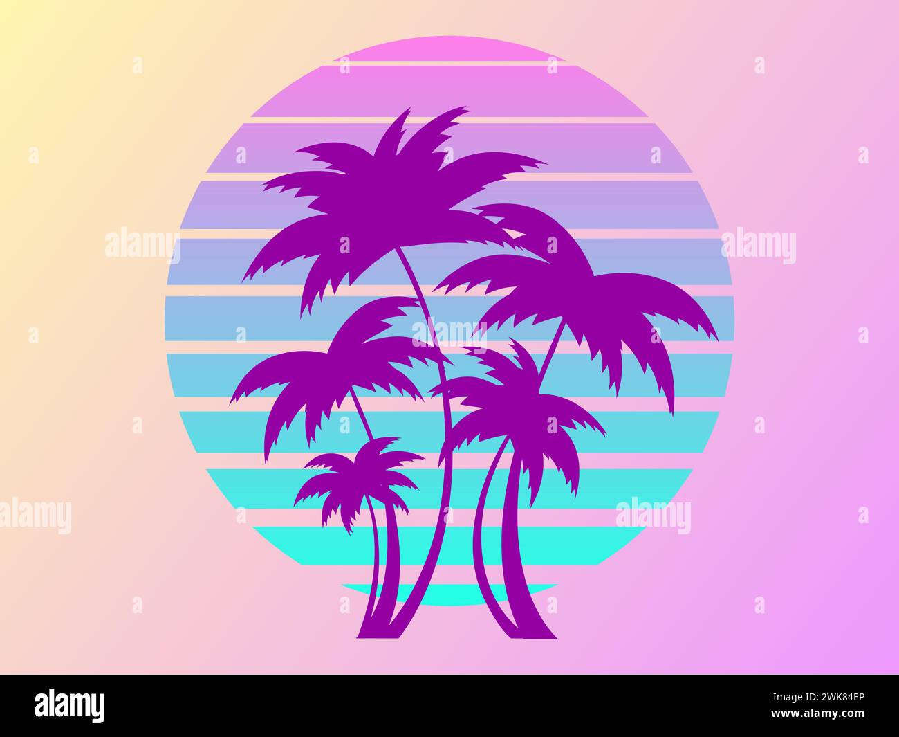 Retro futuristic palm trees in 80s style at sunset. Summer time, palm ...