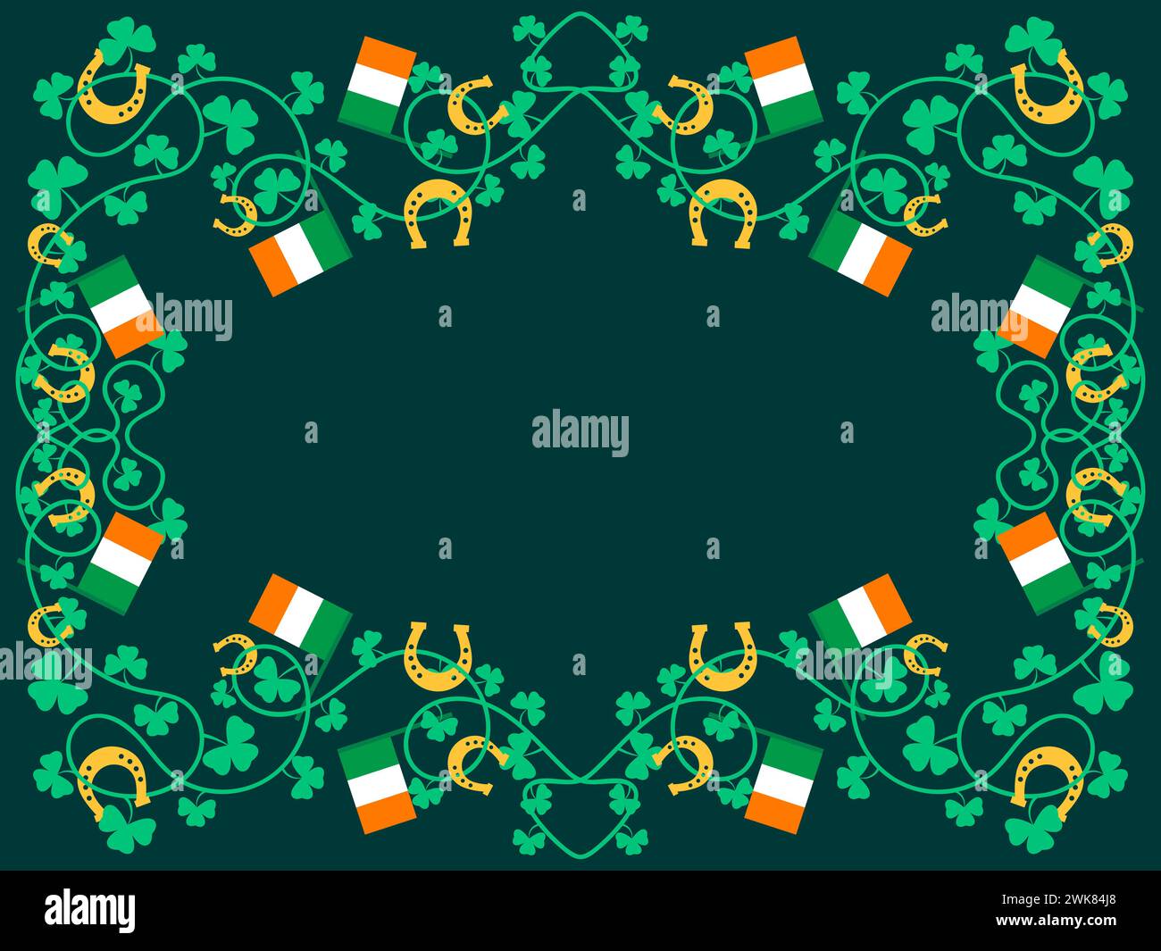 Frame with green clover leaves, Irish flags and horseshoes for St ...