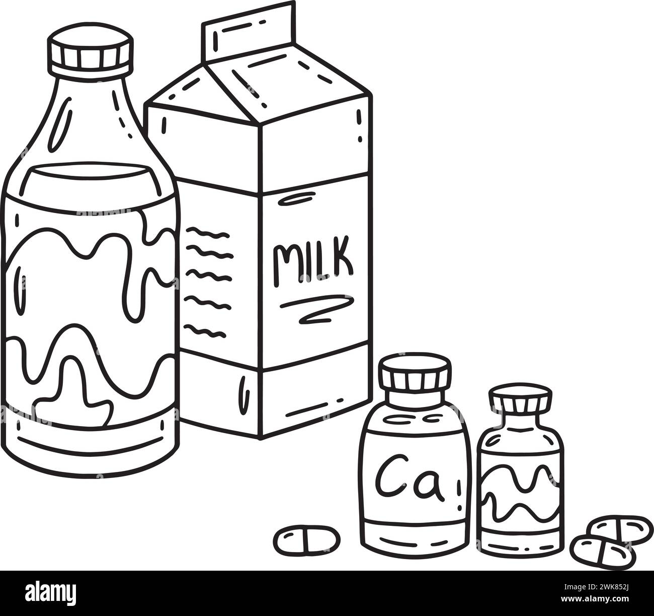 Dental Care Milk and Calcium Isolated Coloring Stock Vector Image & Art ...