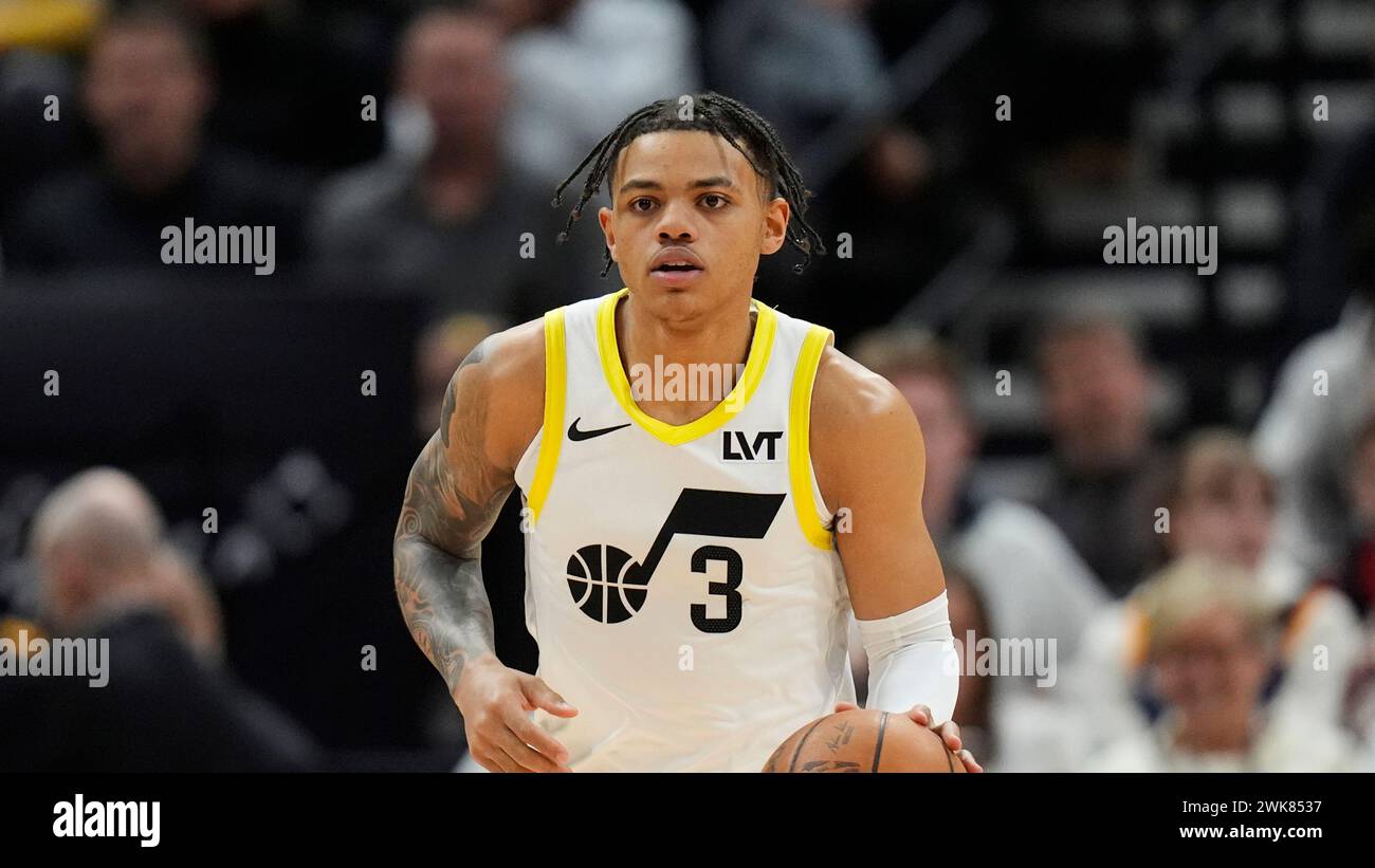 Utah Jazz guard Keyonte George (3) brings the ball up court during the ...