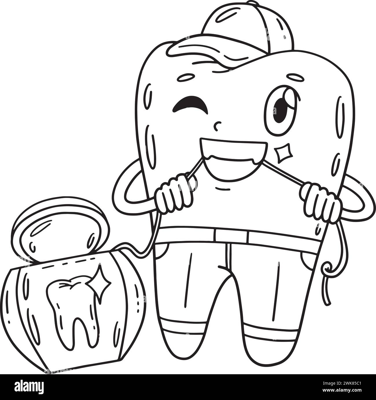 Dental Care Tooth and Floss Isolated Coloring Page Stock Vector Image ...