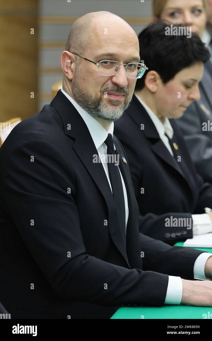 Ukrainian Prime Minister Denys Anatoliiovych Shmyhal attends a meeting ...