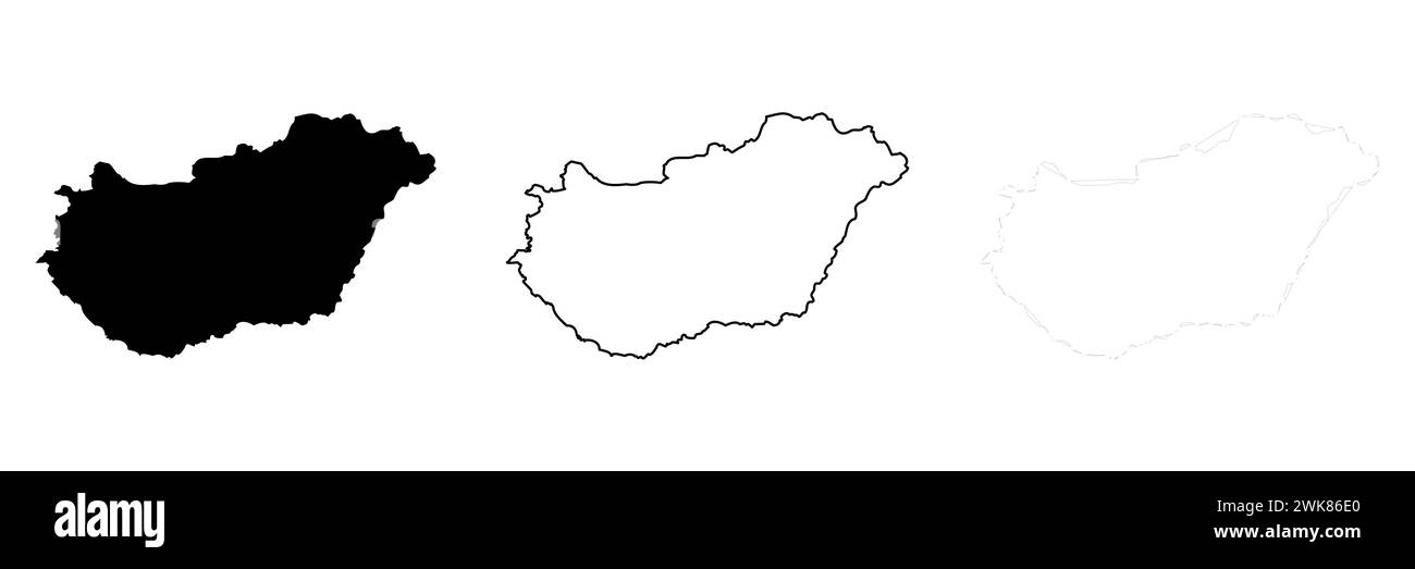 Hungary country silhouette. Set of 3 high detailed maps. Solid black ...