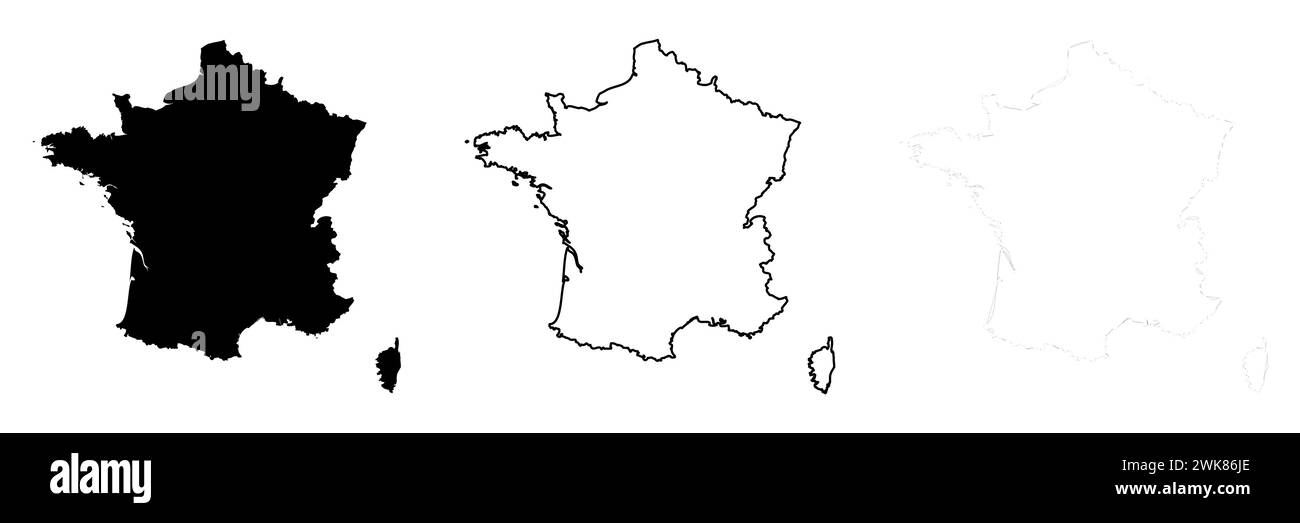 France country silhouette. Set of 3 high detailed maps. Solid black ...