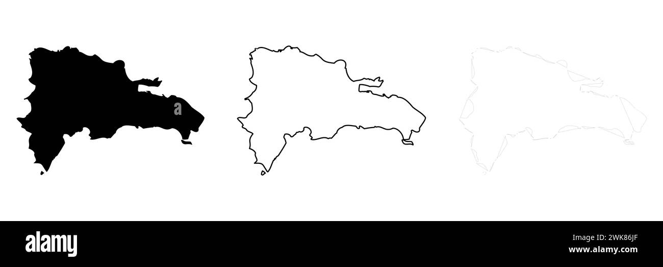 Dominican Republic country silhouette. Set of 3 high detailed maps ...