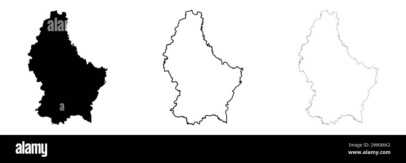 Luxembourg country silhouette. Set of 3 high detailed maps. Solid black silhouette, thick black ...