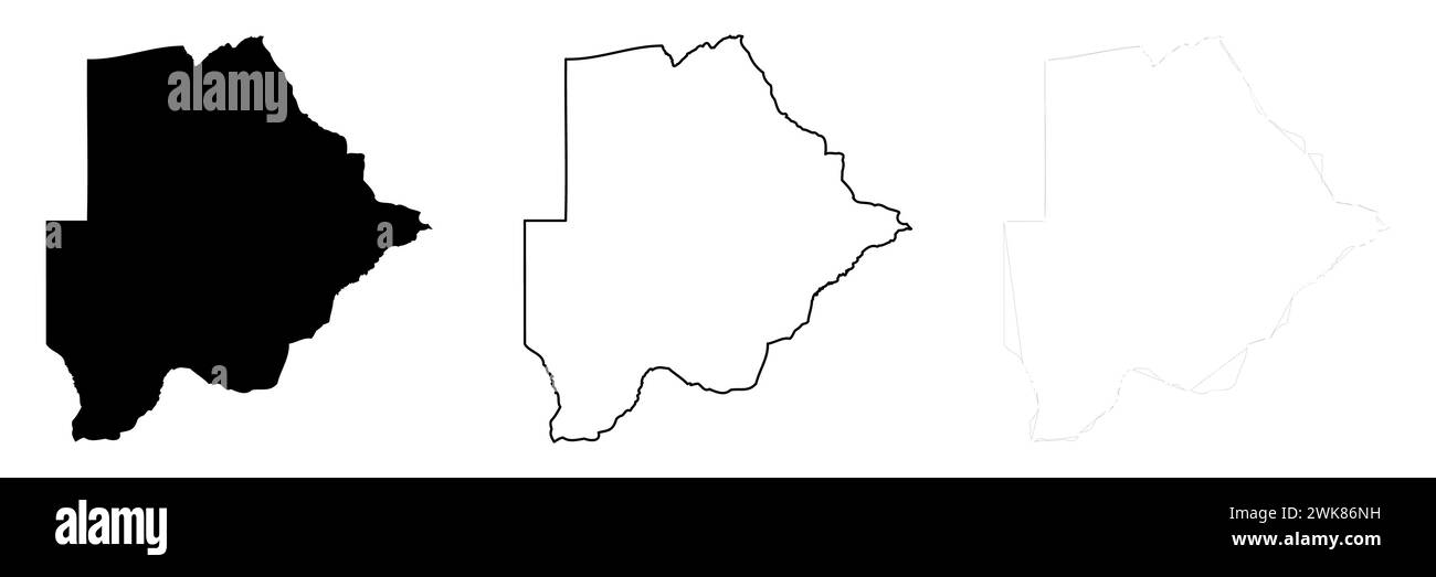 Botswana country silhouette. Set of 3 high detailed maps. Solid black ...