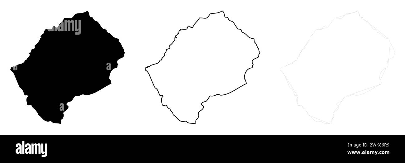 Lesotho country silhouette. Set of 3 high detailed maps. Solid black ...