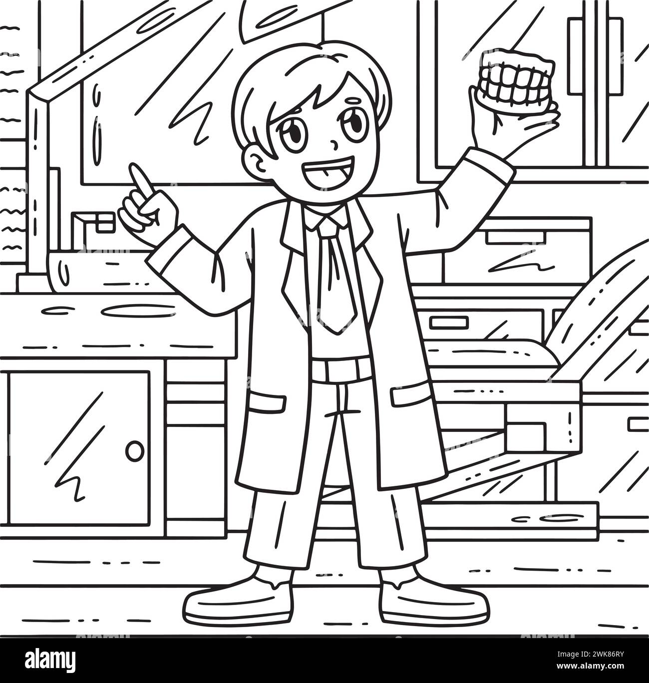 Dentist Holding Dentures Coloring Page for Kids Stock Vector Image ...