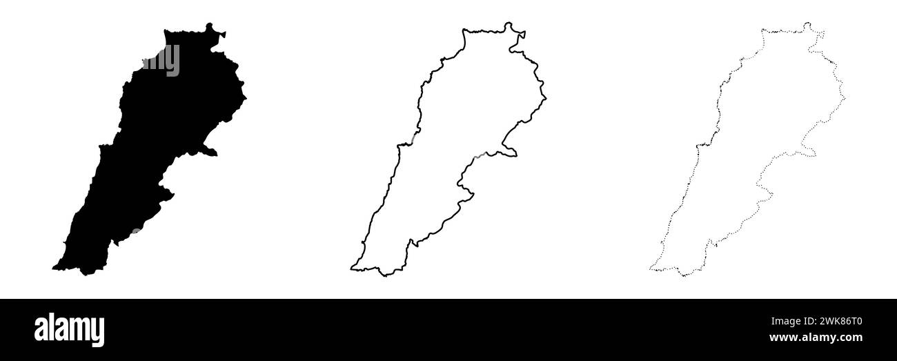 Lebanon country silhouette. Set of 3 high detailed maps. Solid black ...