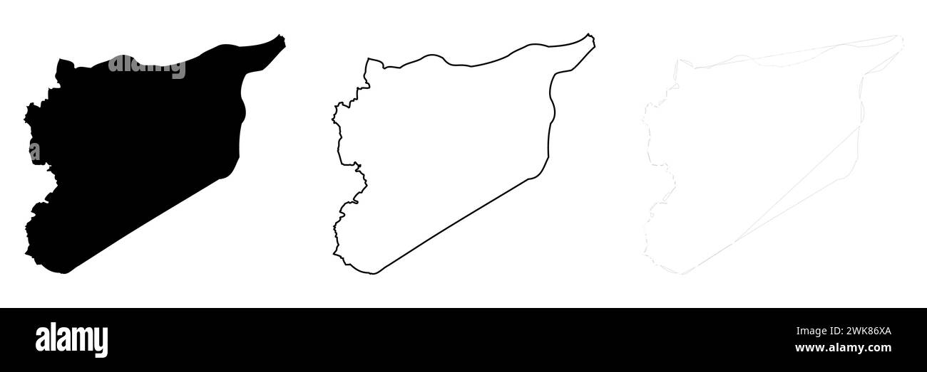 Syria country silhouette. Set of 3 high detailed maps. Solid black ...