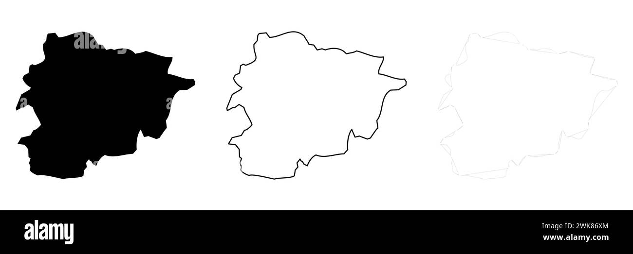 Andorra country silhouette. Set of 3 high detailed maps. Solid black ...