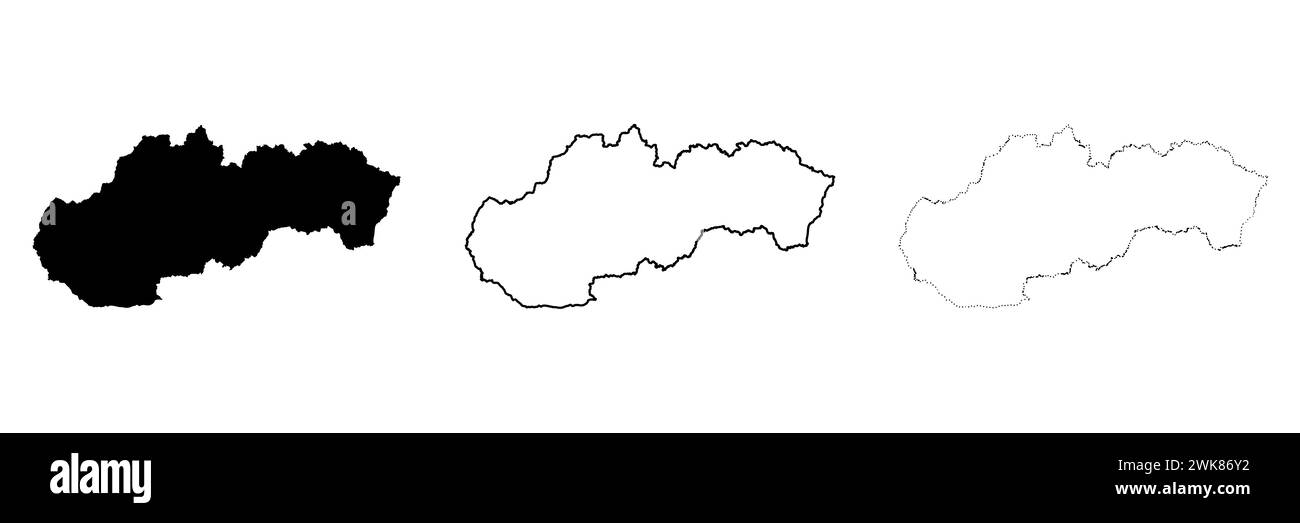 Slovakia country silhouette. Set of 3 high detailed maps. Solid black ...