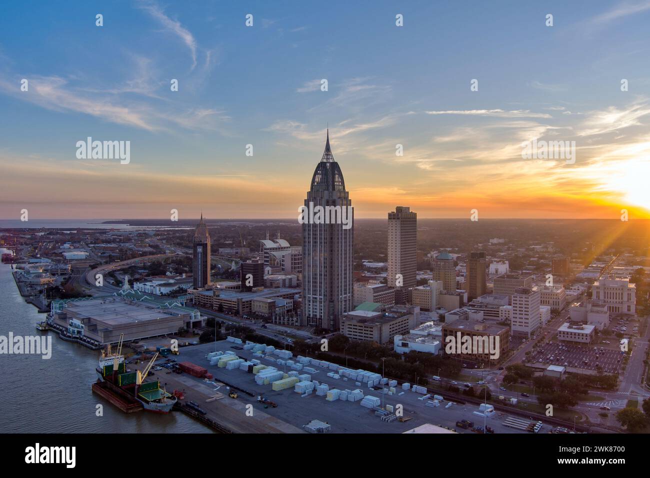 Downtown Mobile, Alabama riverside skyline at sunset Stock Photo - Alamy