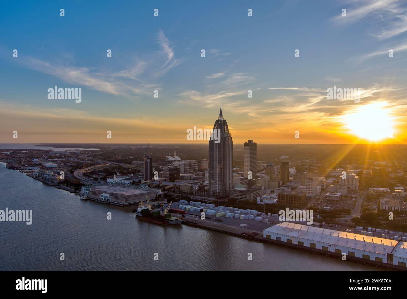 Downtown Mobile, Alabama riverside skyline at sunset Stock Photo - Alamy