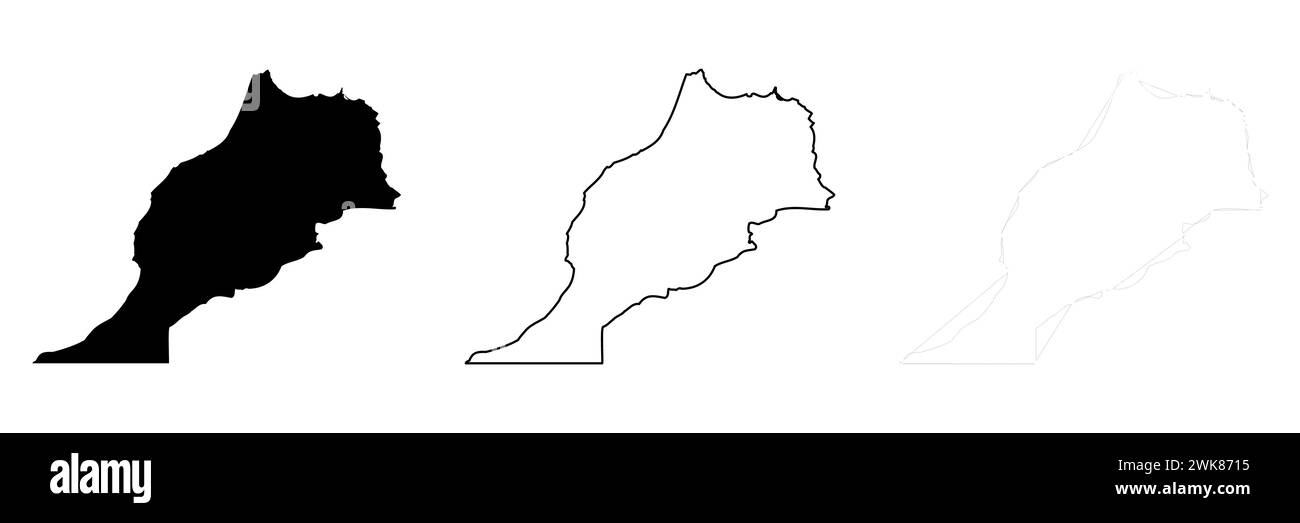 Morocco country silhouette. Set of 3 high detailed maps. Solid black ...