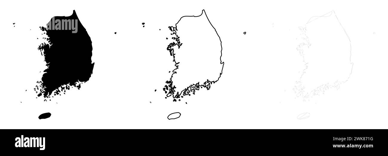 South Korea country silhouette. Set of 3 high detailed maps. Solid ...