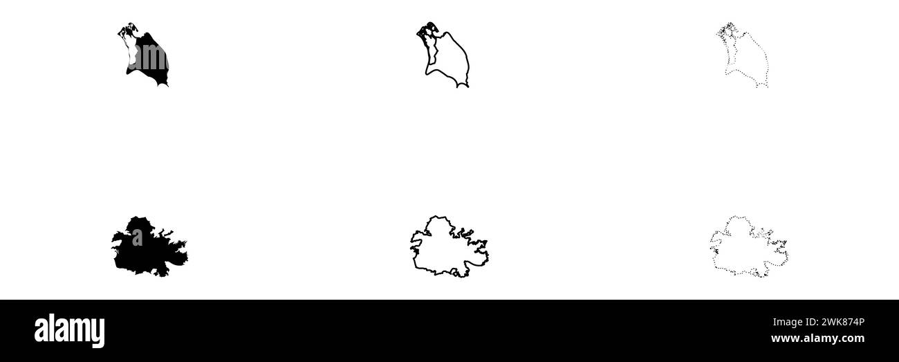 Antigua and Barbuda country silhouette. Set of 3 high detailed maps ...