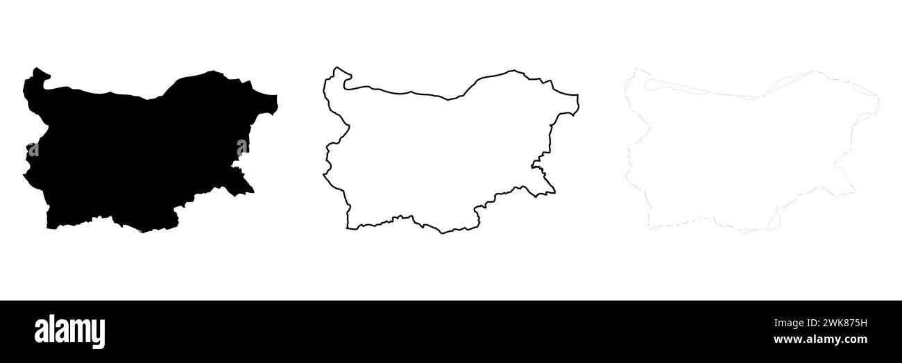 Bulgaria country silhouette. Set of 3 high detailed maps. Solid black ...