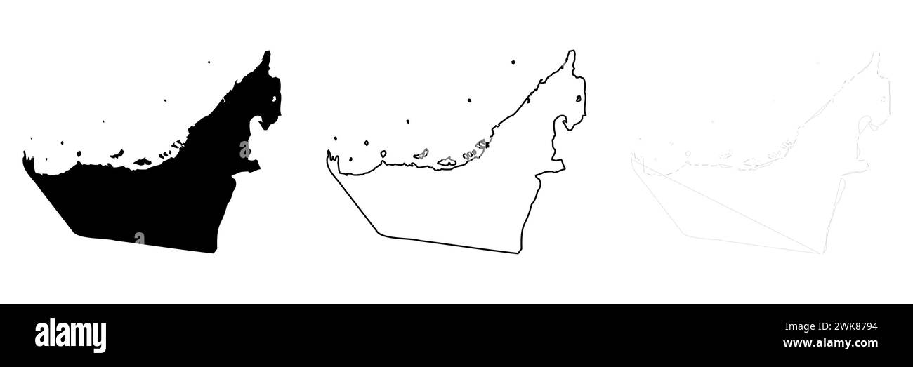 United Arab Emirates country silhouette. Set of 3 high detailed maps ...