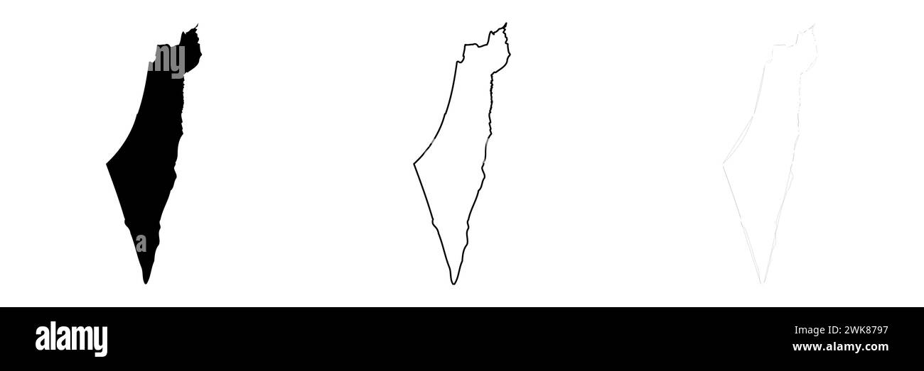 Israel country silhouette. Set of 3 high detailed maps. Solid black ...