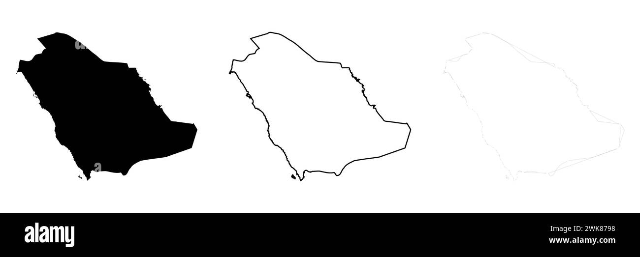 Saudi Arabia country silhouette. Set of 3 high detailed maps. Solid ...