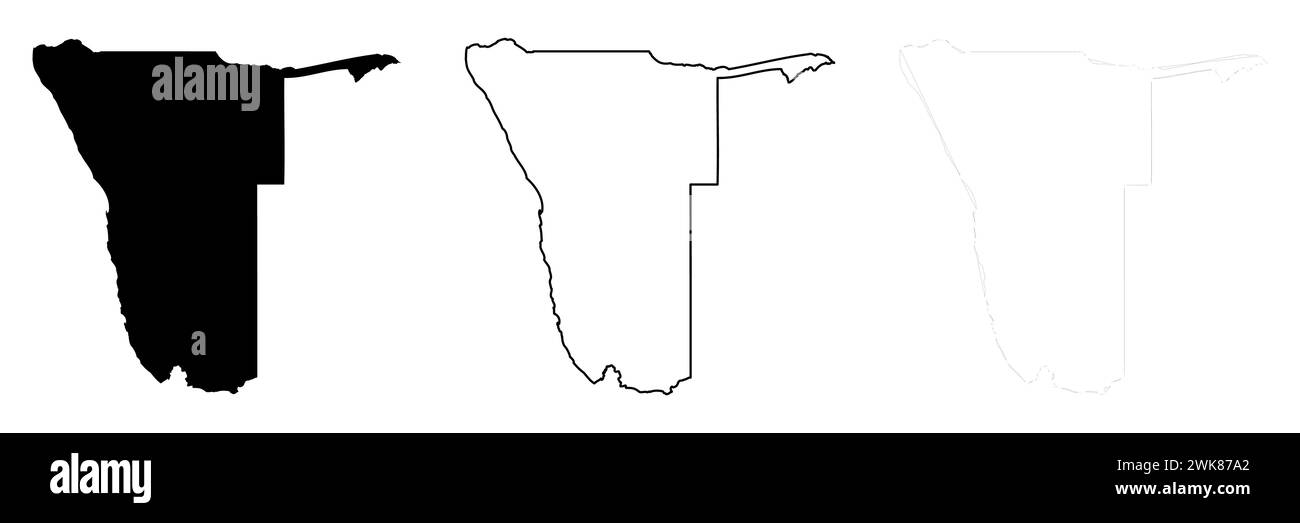 Namibia country silhouette. Set of 3 high detailed maps. Solid black ...