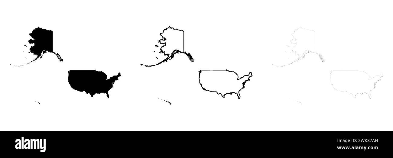 United States of America country silhouette. Set of 3 high detailed ...