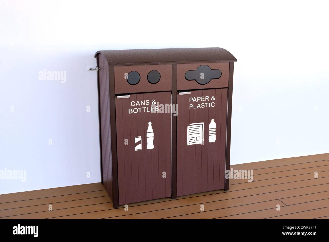 Containers for waste recycling with bins for cans and bottles and paper and plastic Stock Photo ...