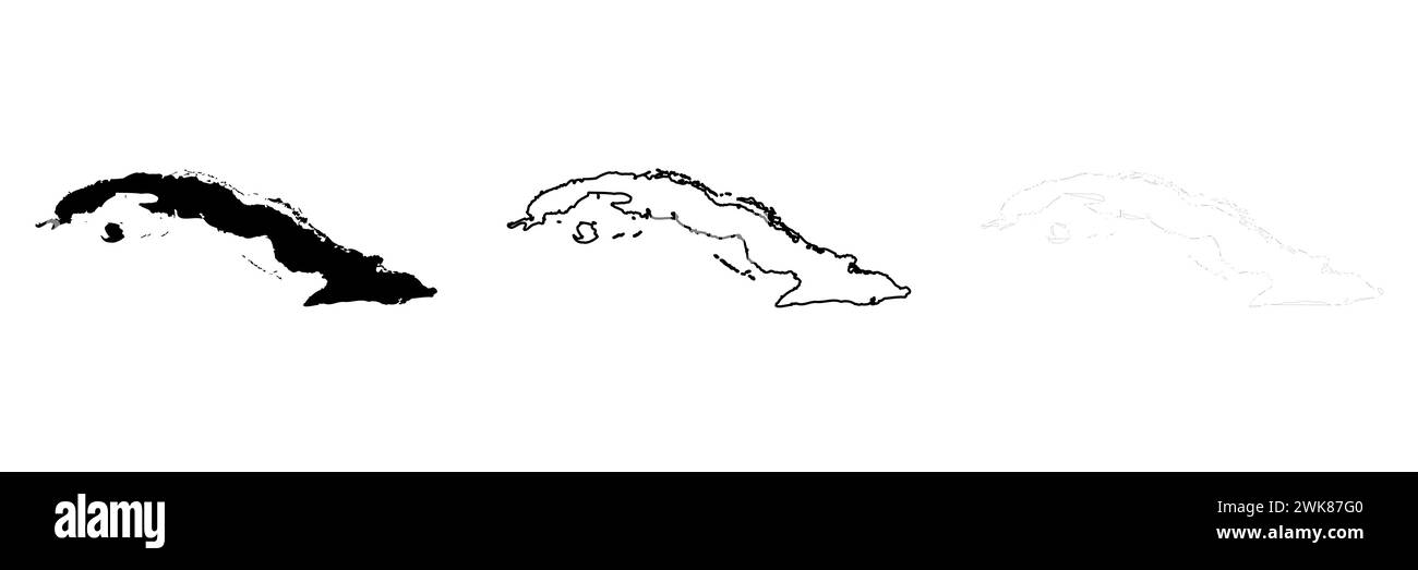 Cuba country silhouette. Set of 3 high detailed maps. Solid black ...